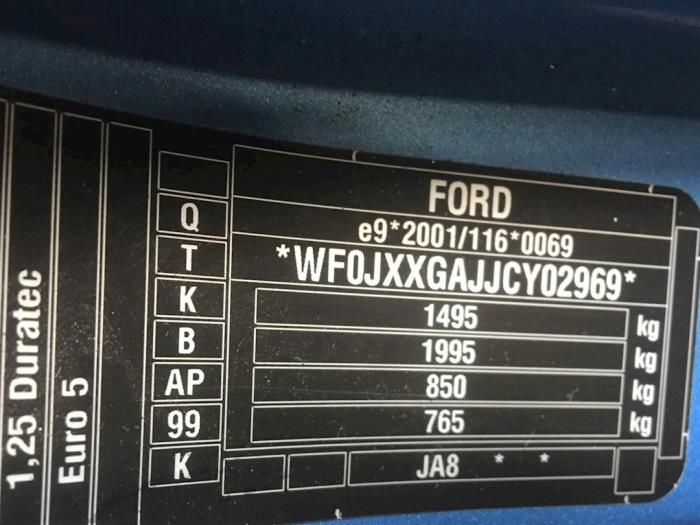 Ford Fiesta VII (JA8) 1.25 16V (sloop, bouwjaar 2012, kleur Metallic ...